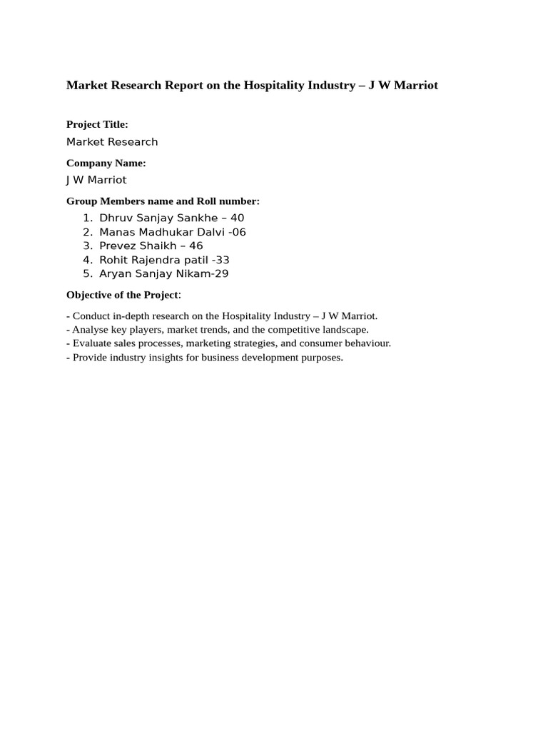Market Research Report On The Hospitality Industry | PDF | Hotel ...