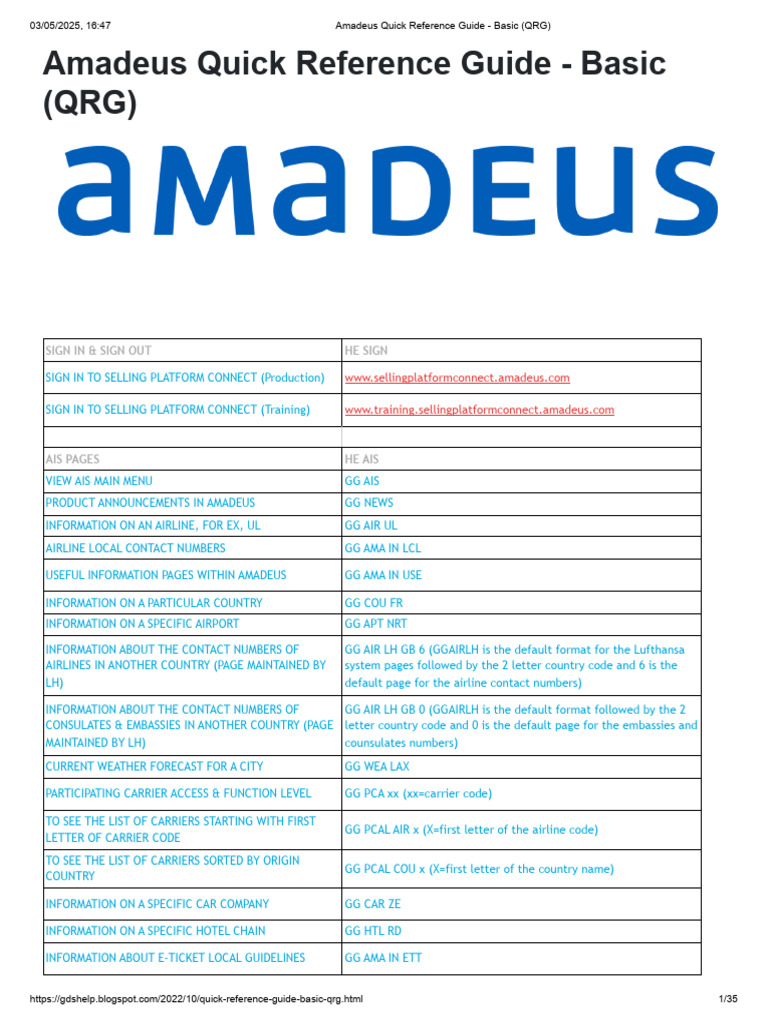 Amadeus Basic Quick Reference Guide | PDF | Identity Document ...