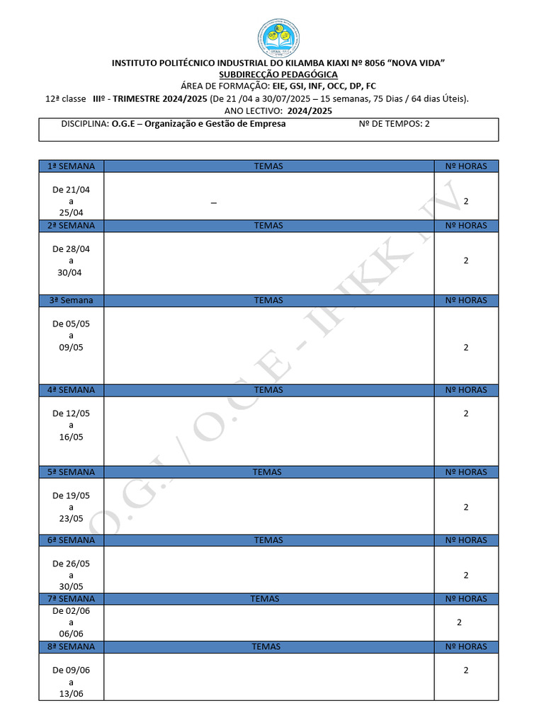 Planificação - O.G.I - Ipikk - Iii Trimestre 2024 | PDF