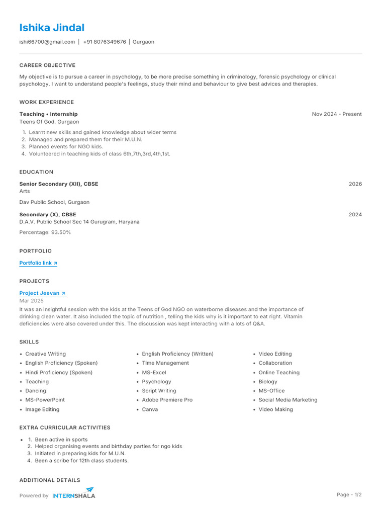 IshikaJindal InternshalaResume | PDF