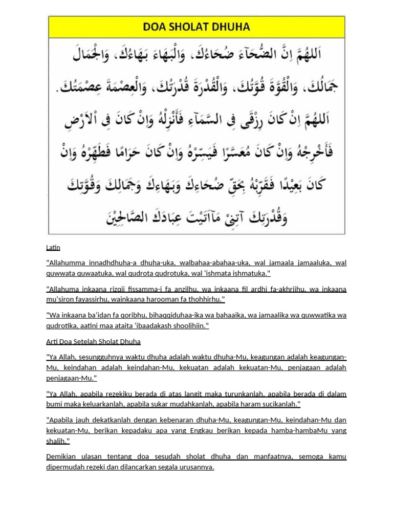 DOA Setelah Sholat Dhuha | PDF