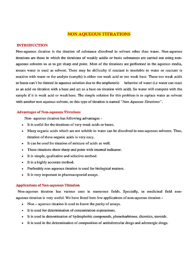 Non-Aqueous Titration I | PDF
