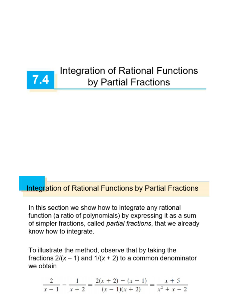 7-4.integration of Rational Functions by Partial Fractions | PDF ...