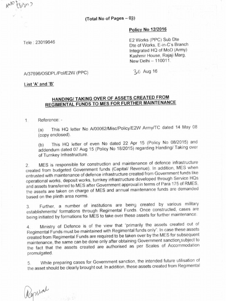 HANDING TAKING OVER OF ASSETS | PDF | Military Of The United Kingdom