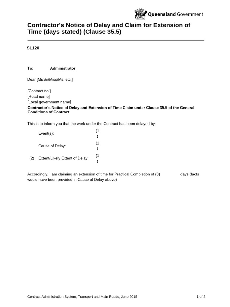 Contractor Delay Notice & Time Extension Form | PDF