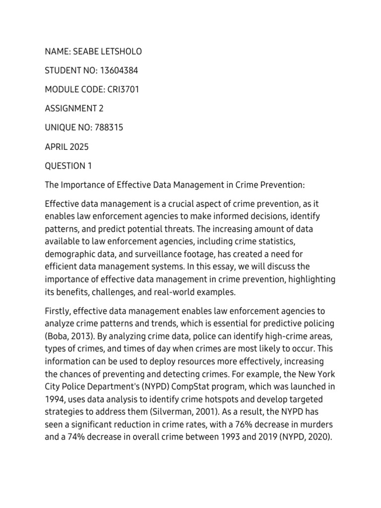 Cri3701 Assignment 2 S. Letsholo | PDF | Crimes | Crime & Violence