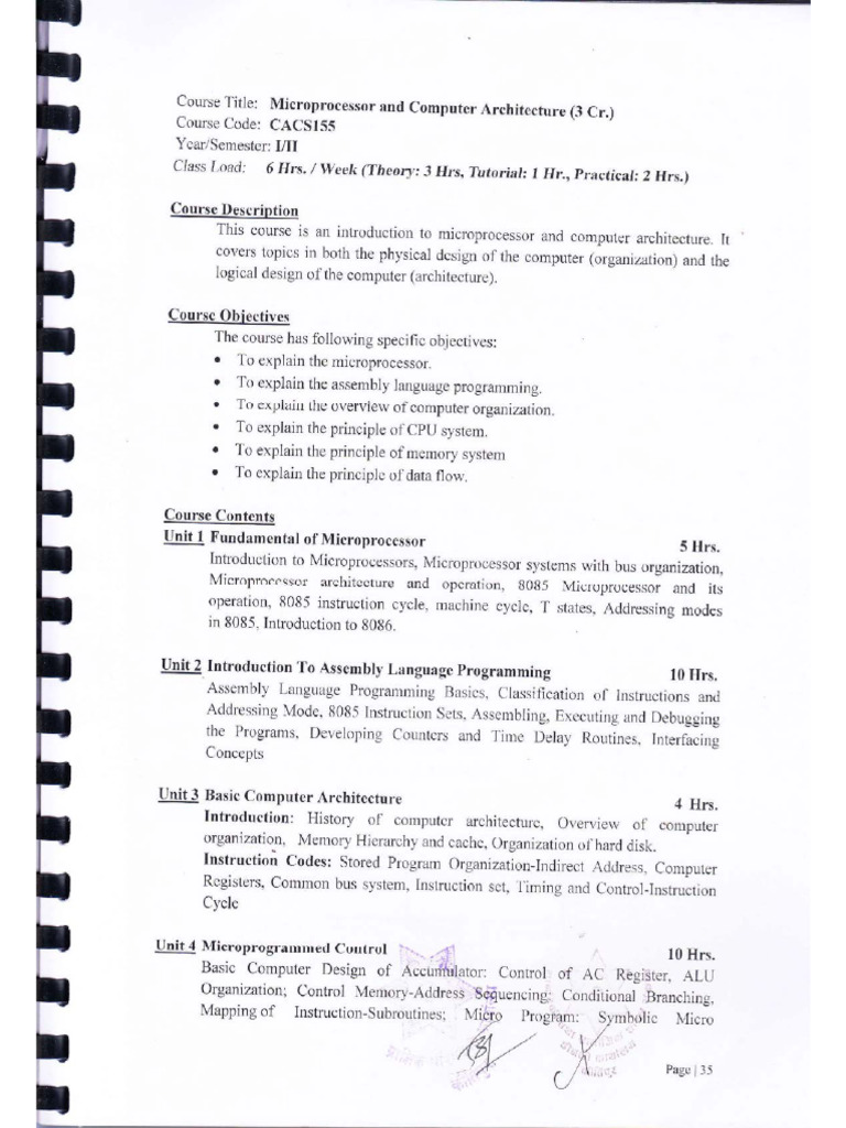 Microprocessor and Computer Architecture BCA Syllabus IT College Nepal | PDF