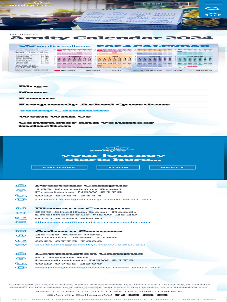 Amity College 2024 Academic Calendar | PDF