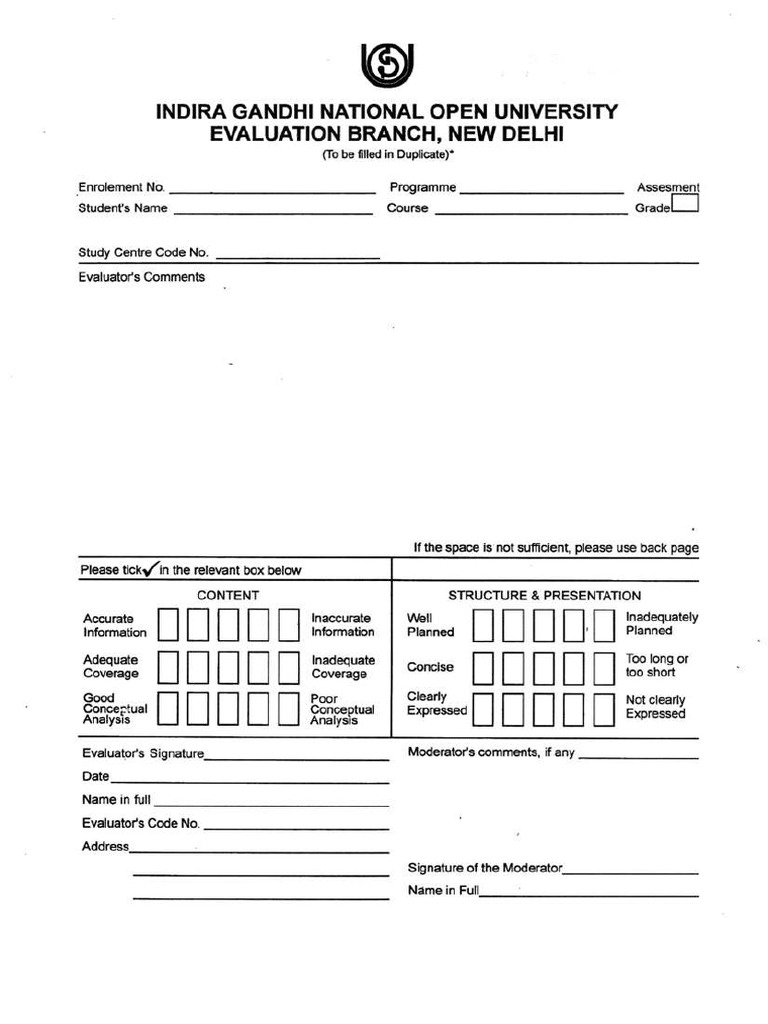 IGNOU Assignment Evaluation Sheet PDF | PDF