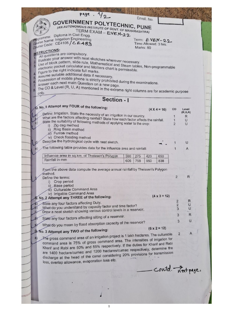 Irrigation Paper Solution | PDF