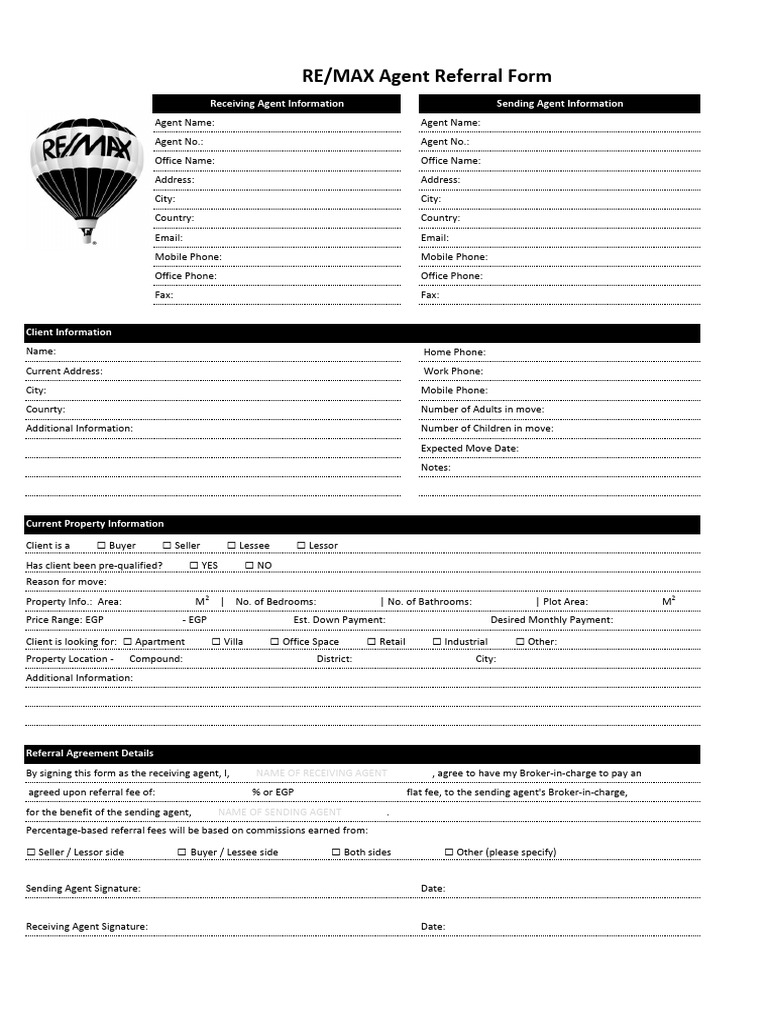 REMAX Agent Referral Form EGY | PDF | Lease | Contract Law