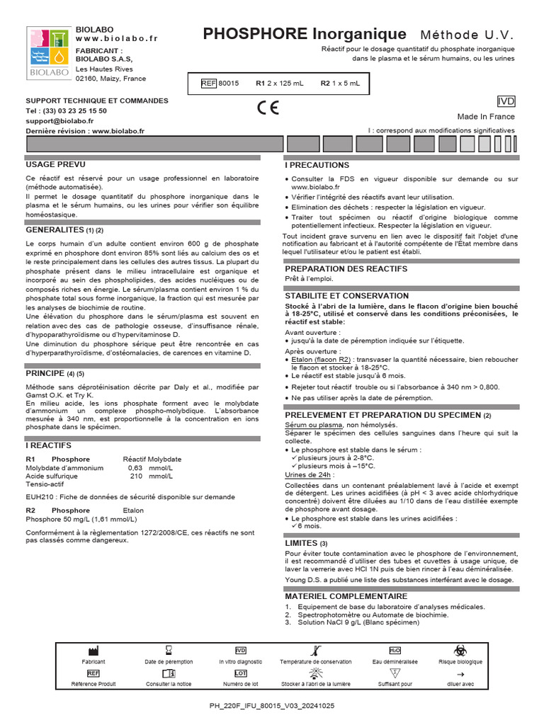 Dosage du phosphore inorganique U.V. | PDF | Phosphate | Phosphore
