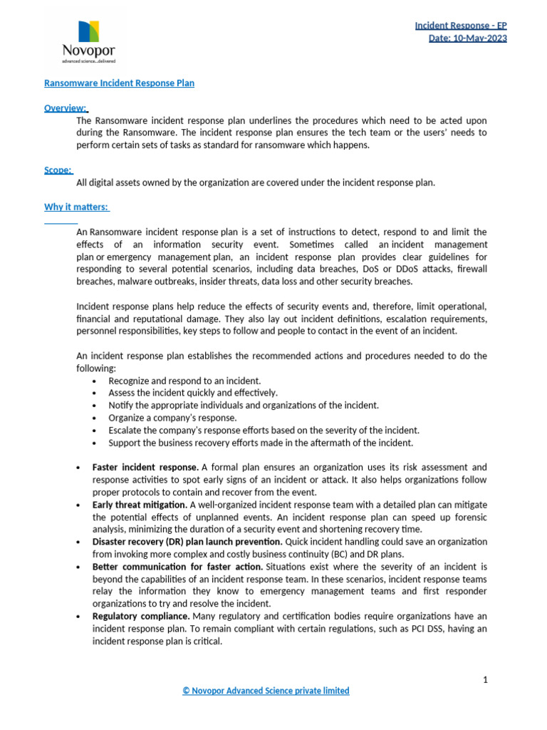 Ransomeware Incident Response plan (1) | PDF | Malware | Ransomware