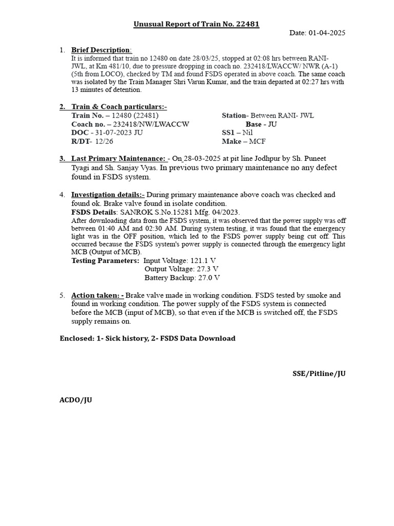 Unusual Report of 232418 | PDF