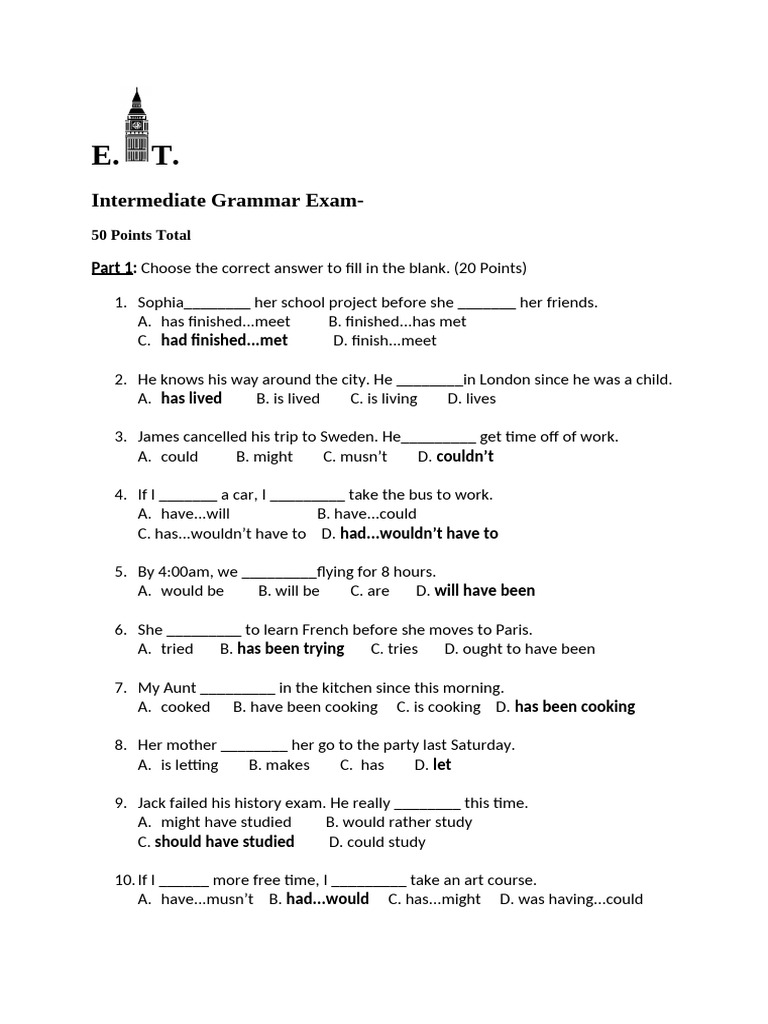 New L4 Grammar Exam - Bold Answer Key | PDF | Syntax | Semantic Units