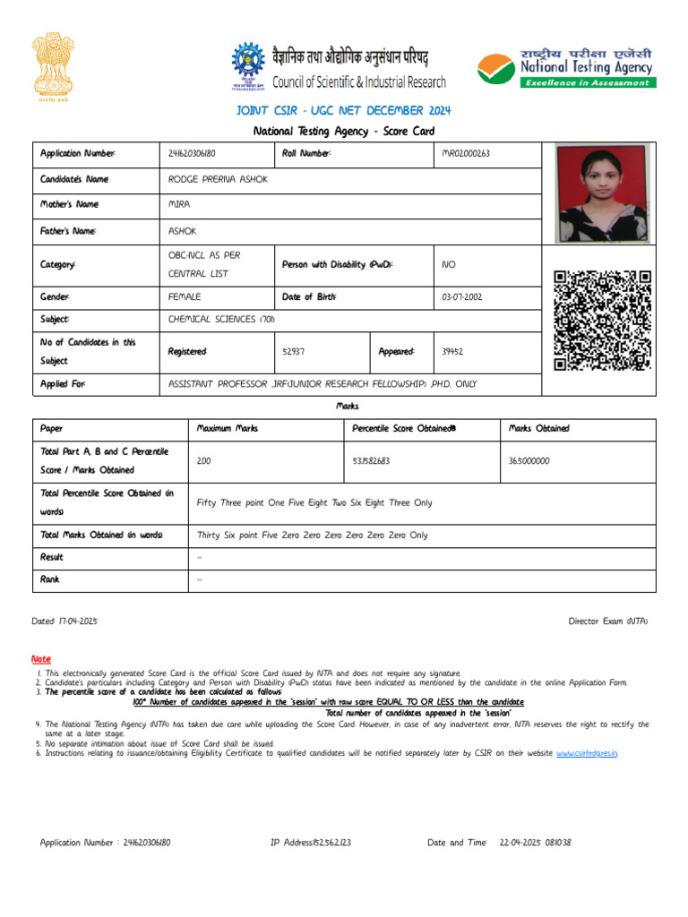 Joint Csir-Ugc Net December-2024 | PDF | Qualifications | Tests