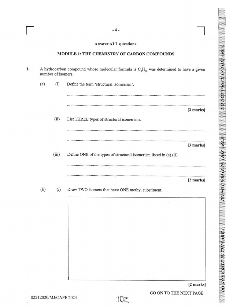 CAPE Unit 2 CHEM ( 2024) paper 2 Past Papers | PDF