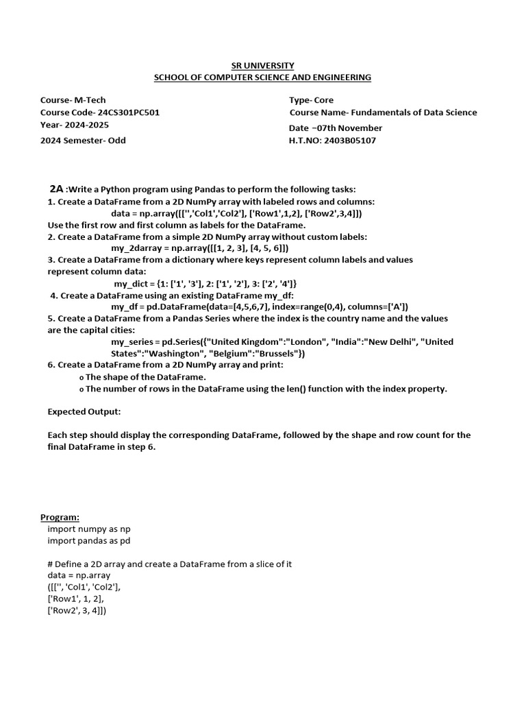 Assignment Week2 FDS (2403B05107) | PDF | Software Engineering | Computer Science
