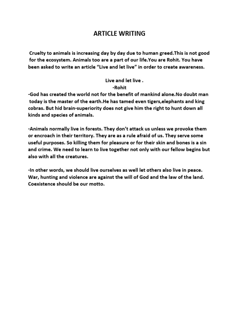 Article Writing PDF Class 6 | PDF