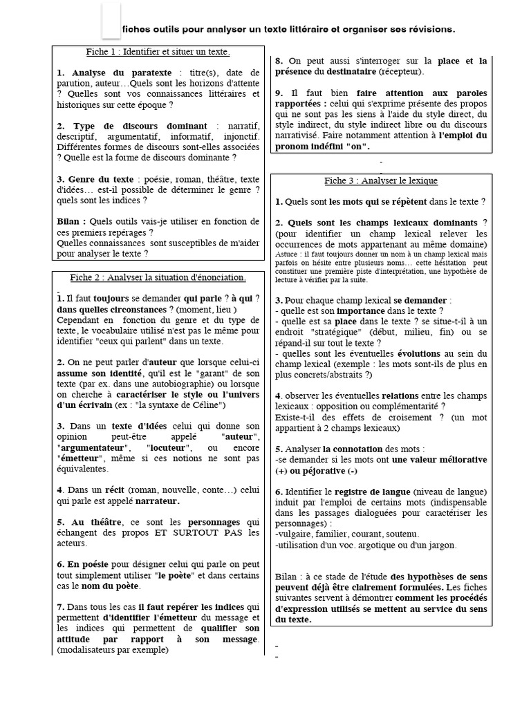 fiches-outils-pour-lanalyse-litteraire | PDF | Phrase | Mécanique du ...