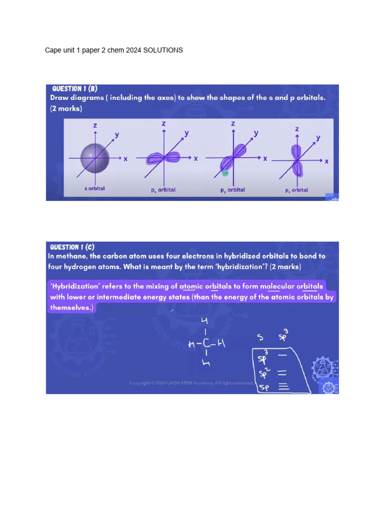 Cape Chemistry Unit 1 Paper 2 Solutions Pdf