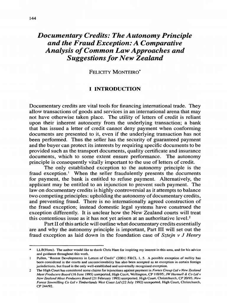 Autonomy Principle and Fraud | PDF | Letter Of Credit | Common Law