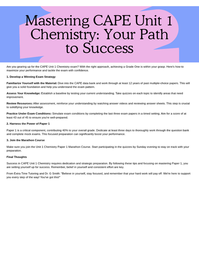 Mastering CAPE Unit 1 Chemistry Your Path to Success | PDF