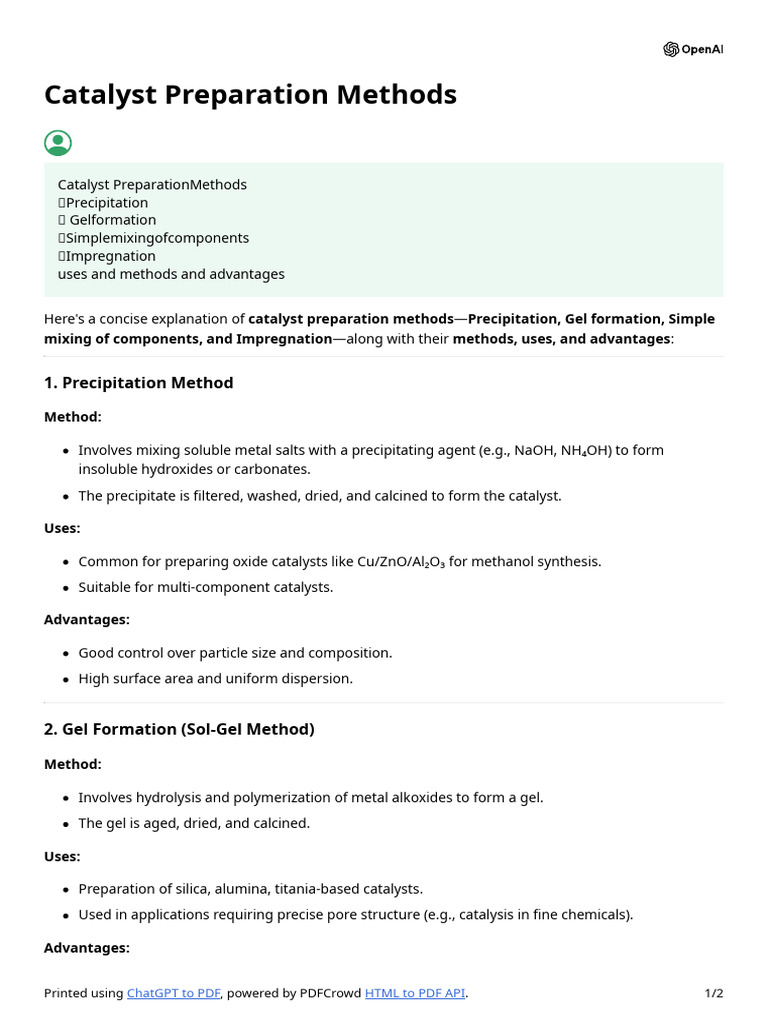 Catalyst Preparation Methods Overview | PDF