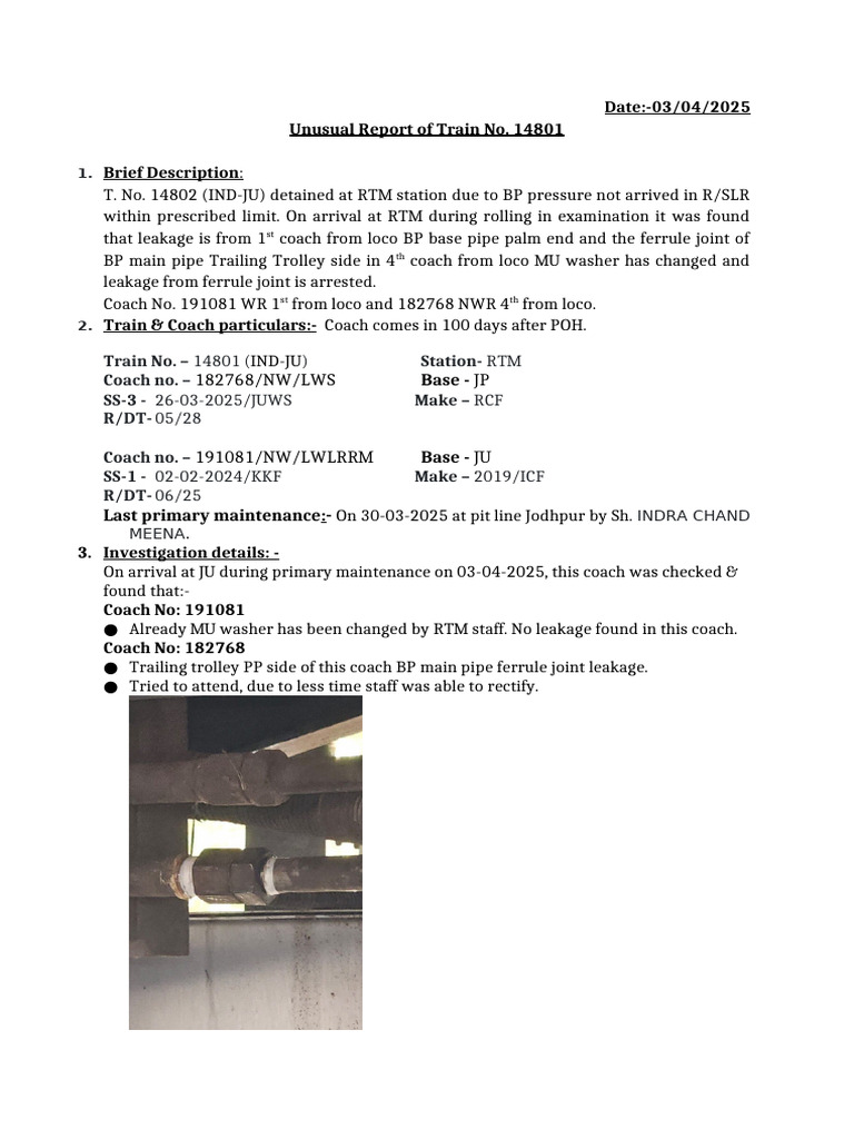 Unusual Report of 182768 | PDF