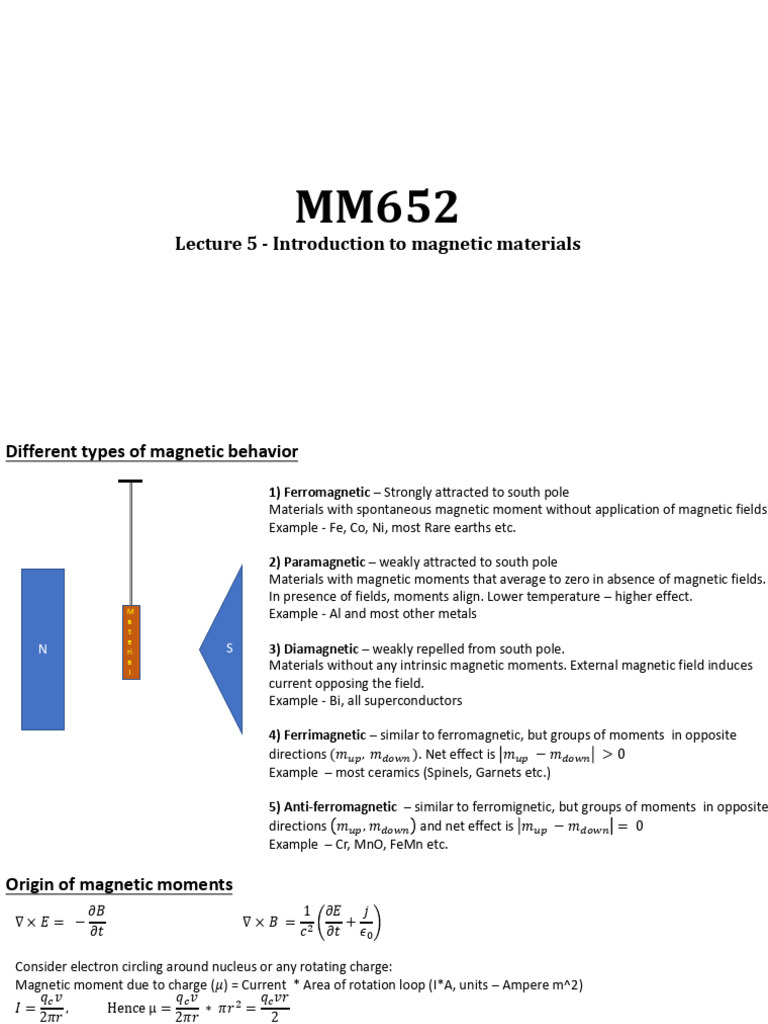 Types of Magnetic Materials Explained | PDF | Spin (Physics) | Magnetism