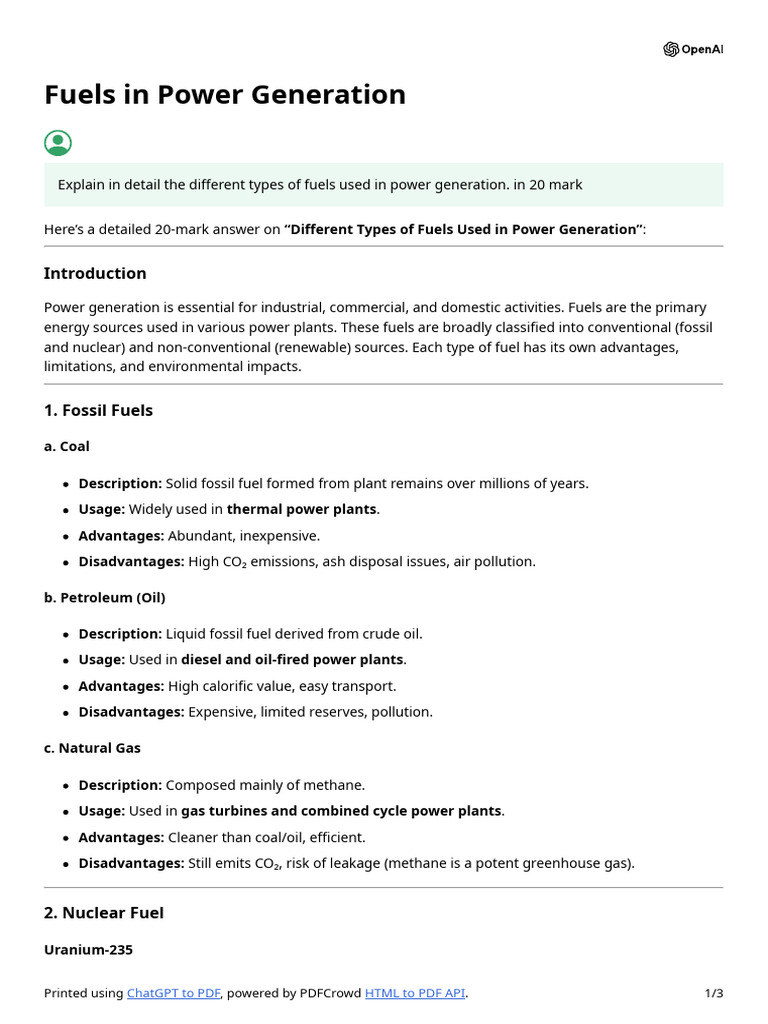 Types of Fuels in Power Generation | PDF | Fuels | Fossil Fuel Power ...