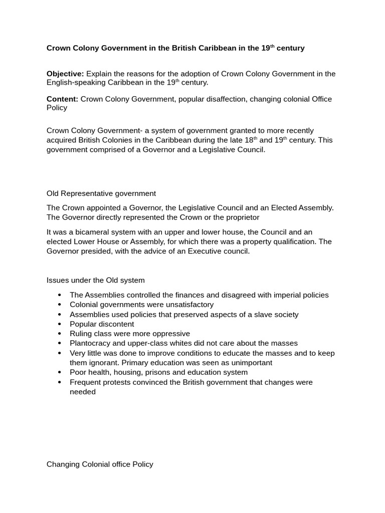 Crown Colony Government in 19th Caribbean | PDF | British Empire