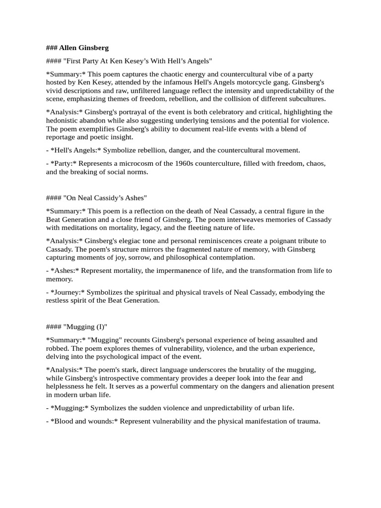 Amarican Poetry Notes | PDF | Allen Ginsberg | Beat Generation