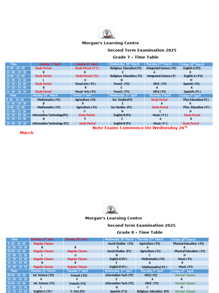 2nd Term Examination 2025 Time-Table | PDF | Science | Inquiry