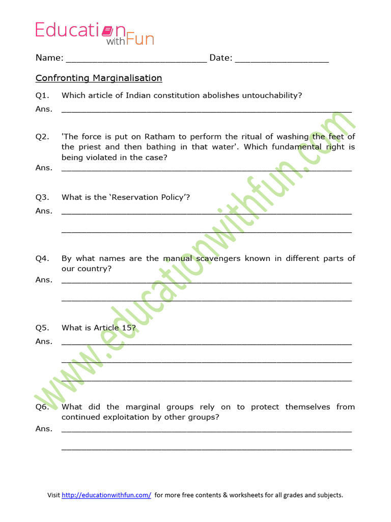 Confronting Marginalisation Worksheet 1 | PDF | Dalit | Rights