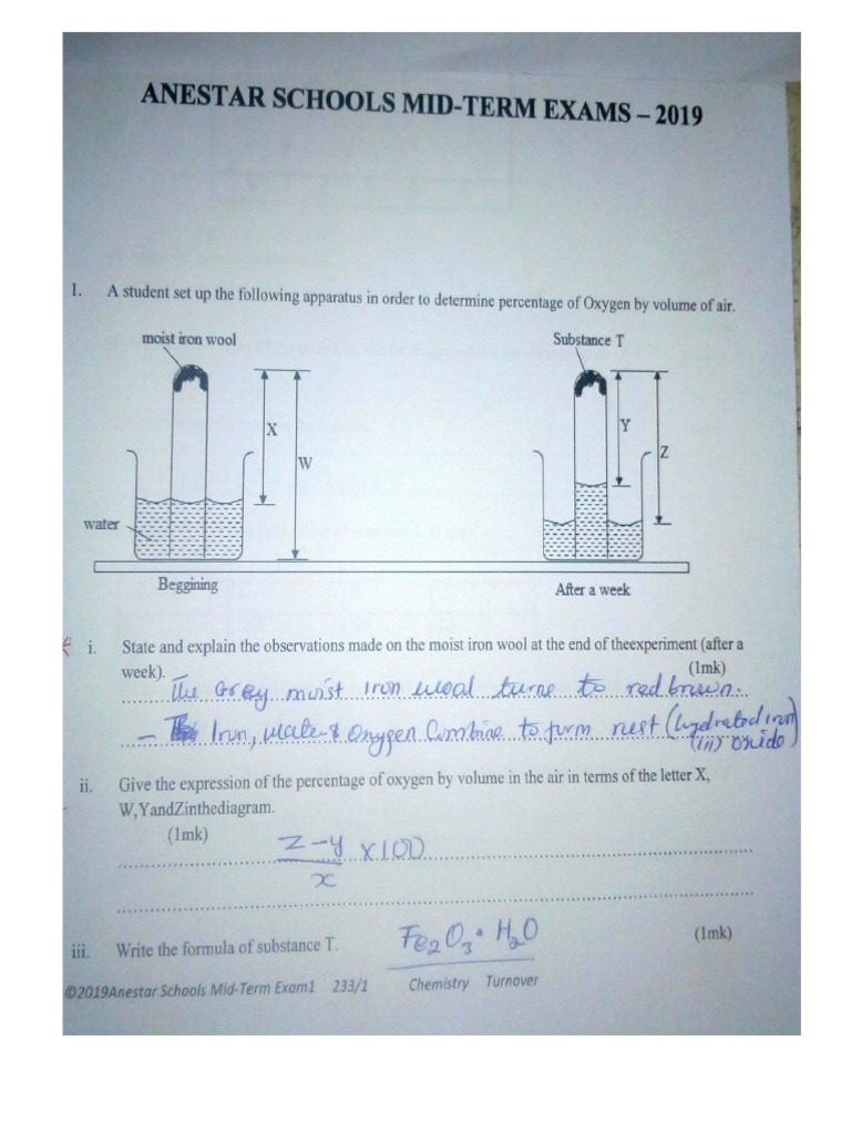 Set2 Chem Ms MidTerm 1 2021 Teacher - Co - .Ke F4 Exam | PDF