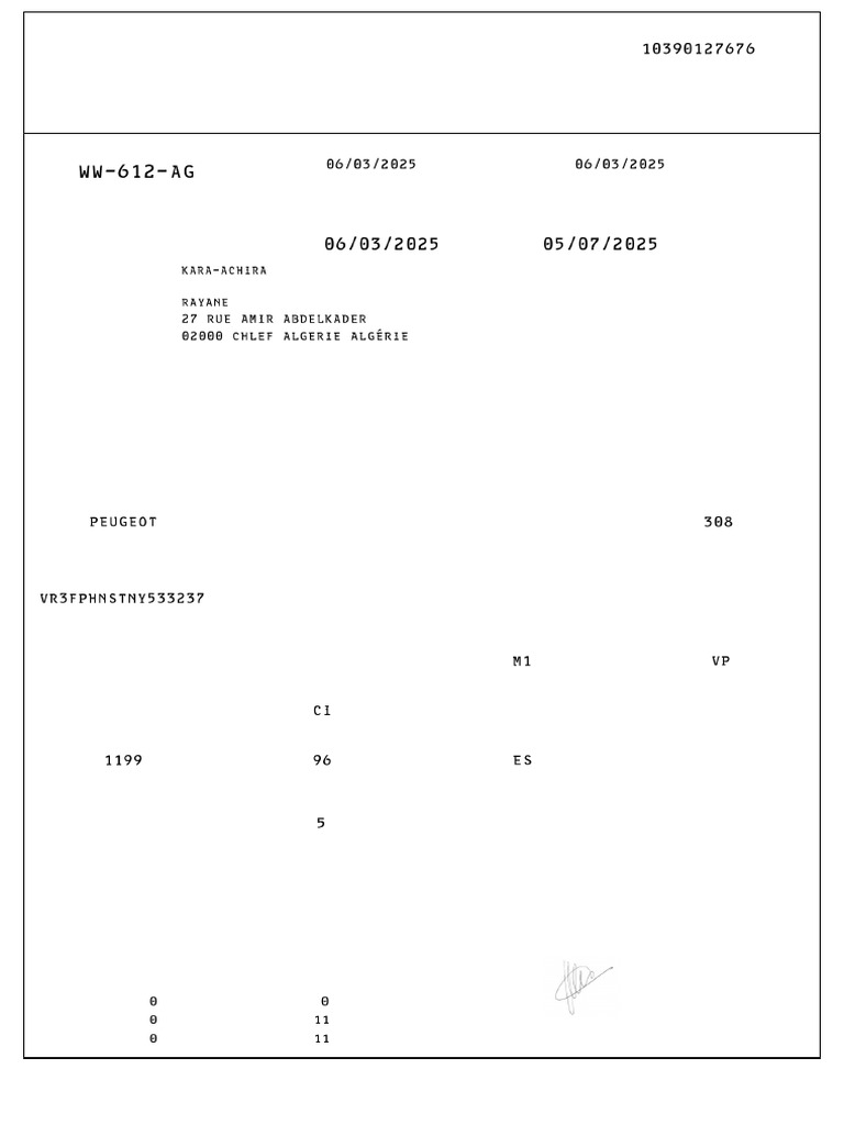 Certificat Provisoire D'immatriculation WW: Du Au | PDF | Véhicules ...