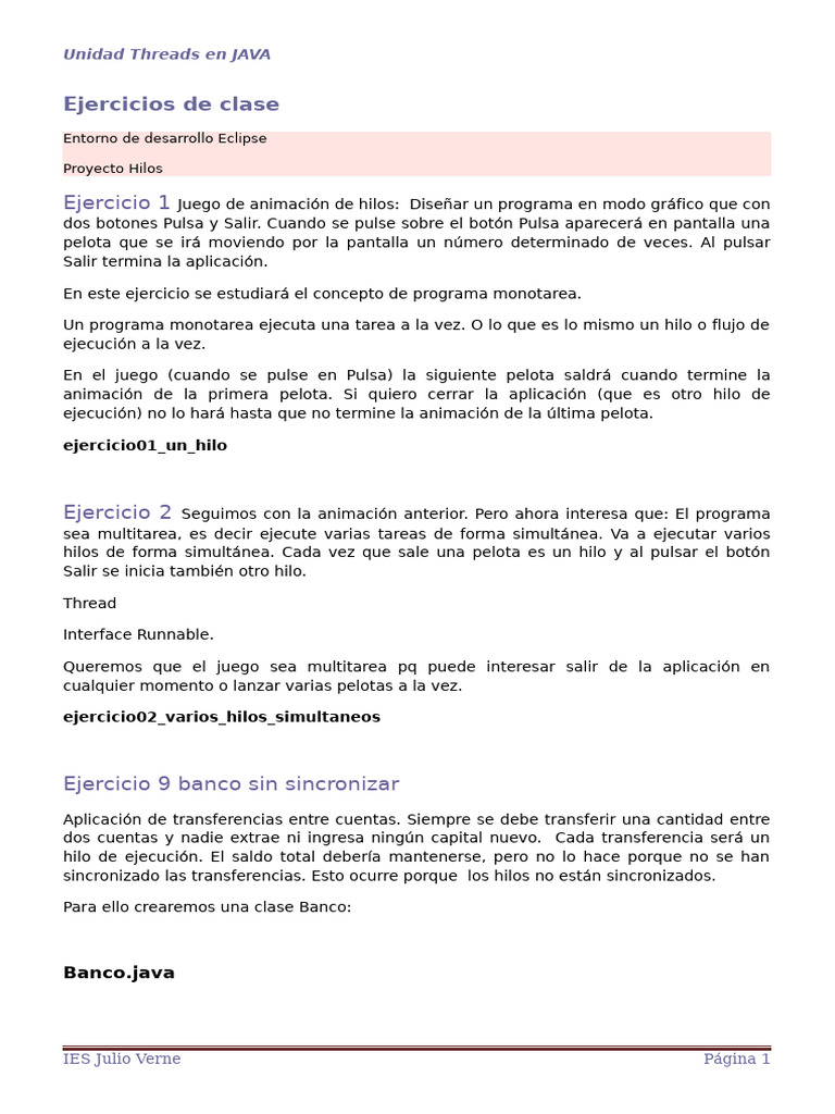 ejercicios_clase_Hilos_25 | PDF | Java (lenguaje de programación) | Hilo (Computación)