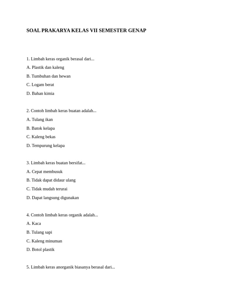 Soal Prakarya Kelas Vii Semester Genap | PDF