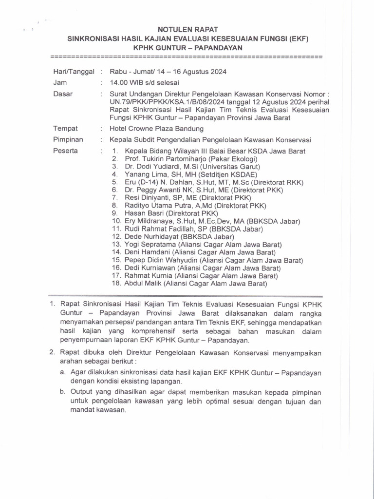 Notulen Rapat KPHK GUNTUR-PAPANDAYAN | PDF