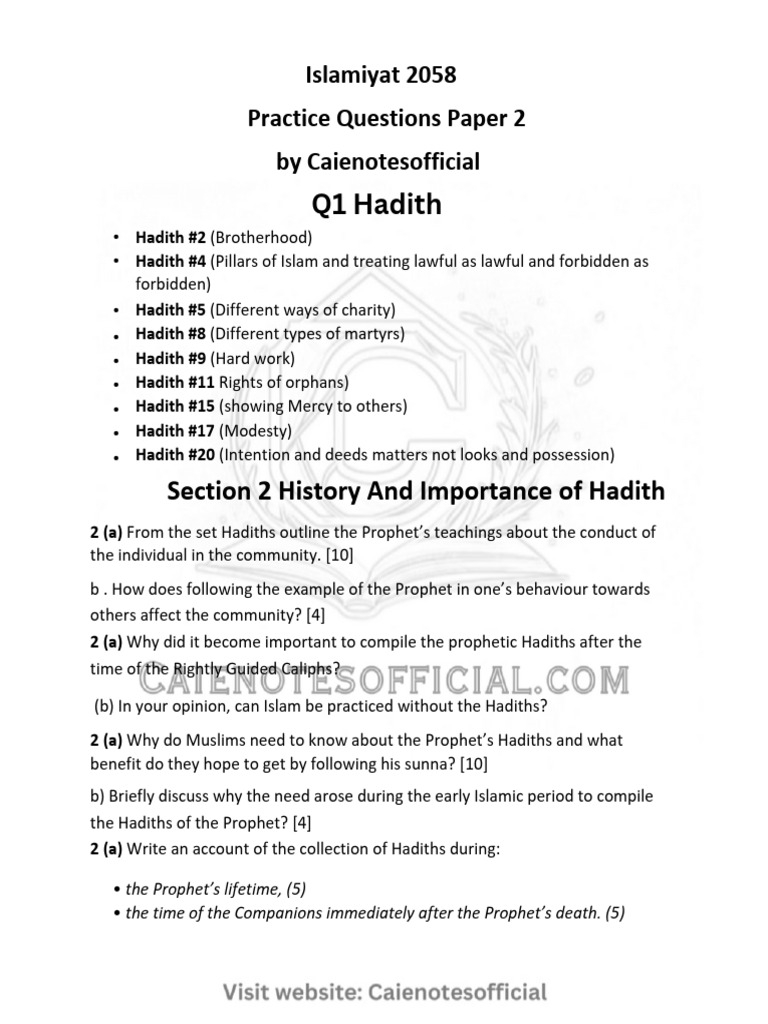 Islamiat P2 Practice Paper - Caienotesofficial | PDF | Hadith | Caliphate