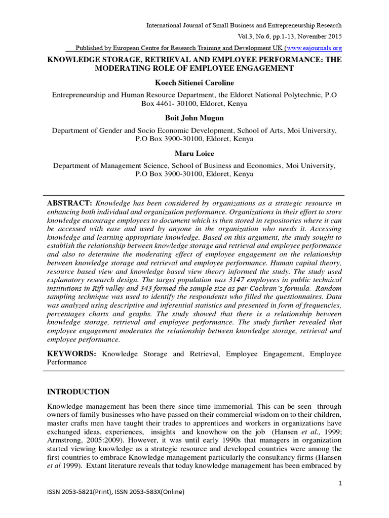 Knowledge_Storage_Retrieval_and_Employee performance | PDF | Statistics