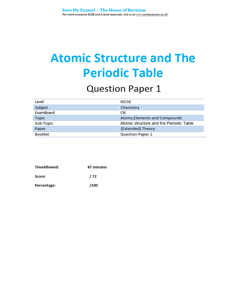 3.1 Atomic Structure and The Periodic Table Ms - Igcse Cie Chemistry ...