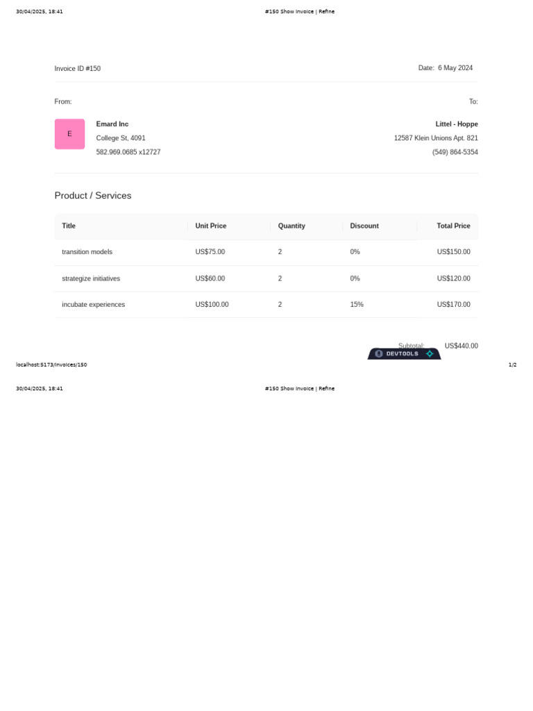 #150 Show Invoice - Refine | PDF