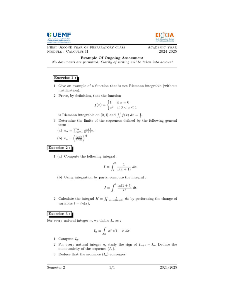 Example of Continuous Assessment | PDF | Mathematical Analysis | Calculus