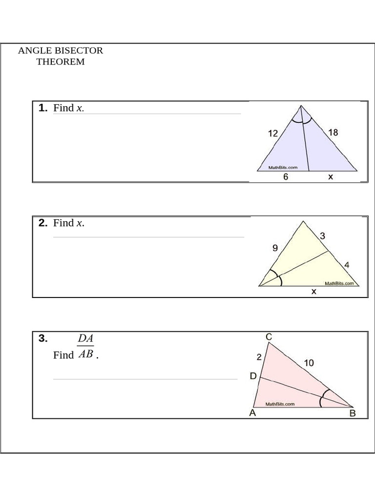 Angle Bisector Theorem Exercise | PDF