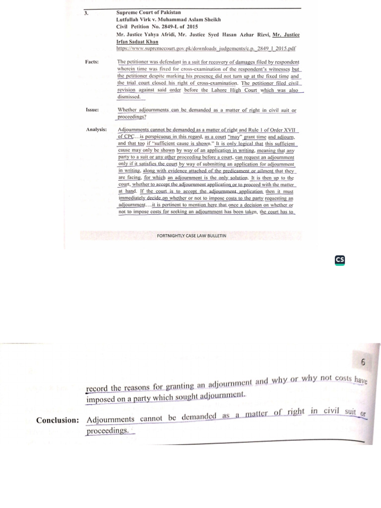 Adjournment Can Not Be Demanded As A Matter of Right | PDF