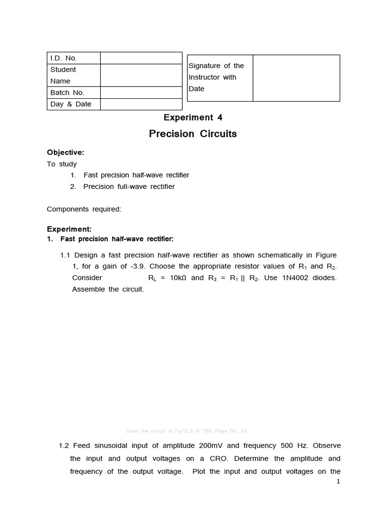 Precision Rectifier Circuit Experiments | PDF | Rectifier | Power ...