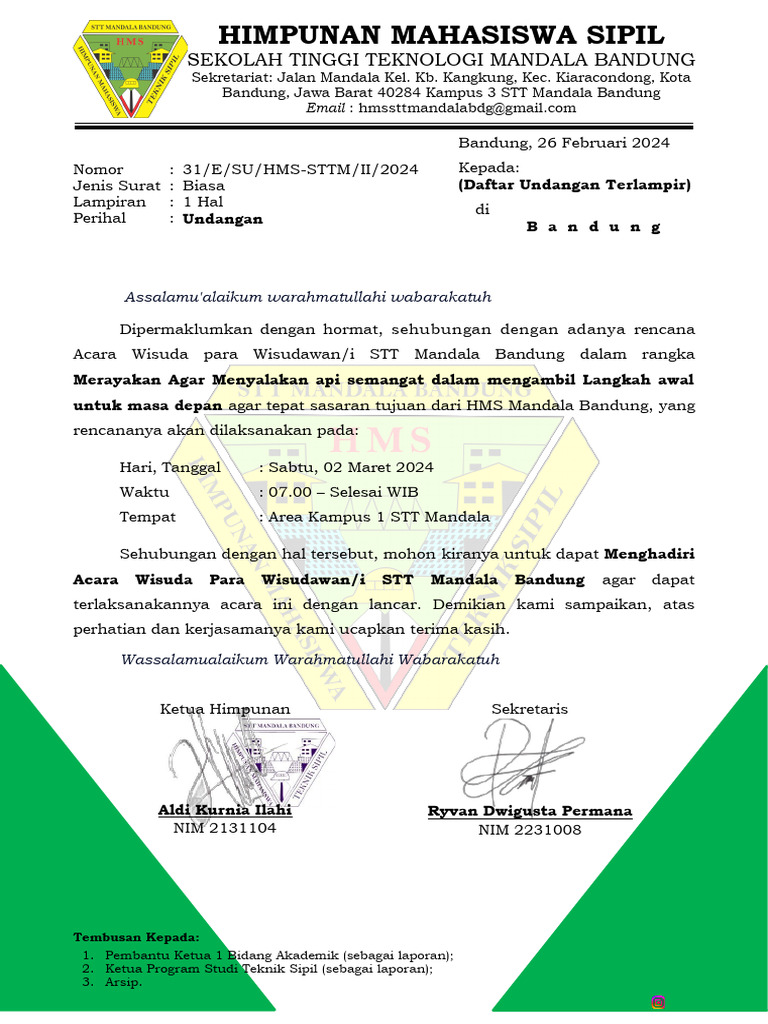 031 - Surat Undangan Acara Wisuda STT Mandala Bandung | PDF