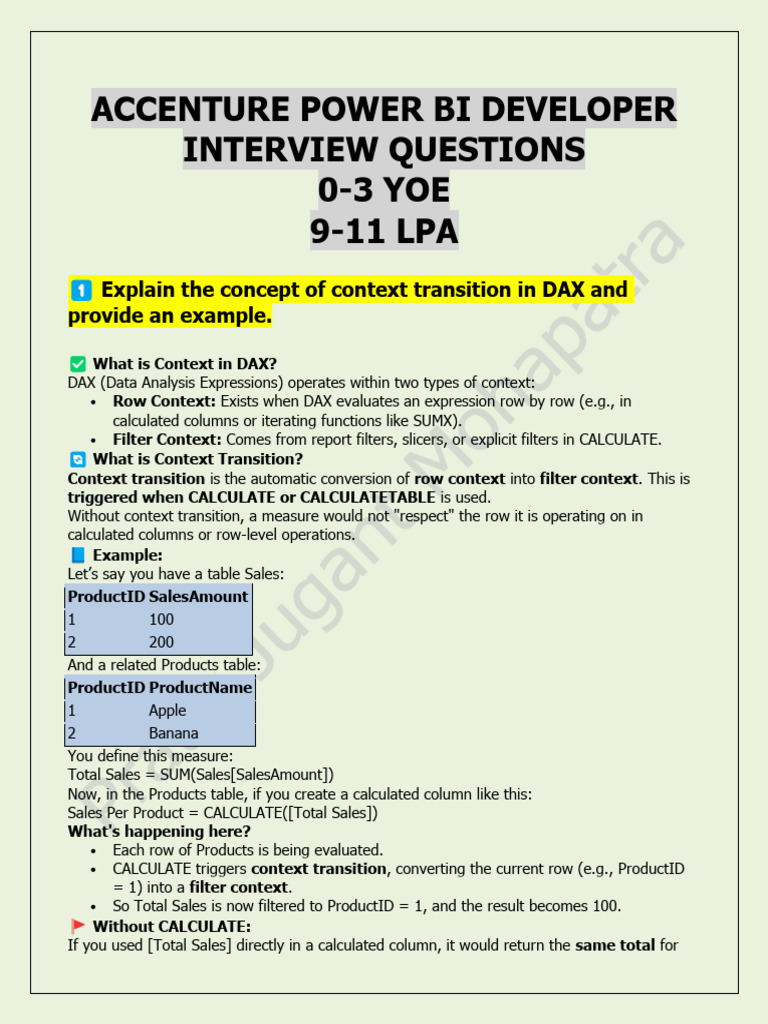 Accenture Power BI Developer Interview Questions | PDF | Microsoft Excel | Computing